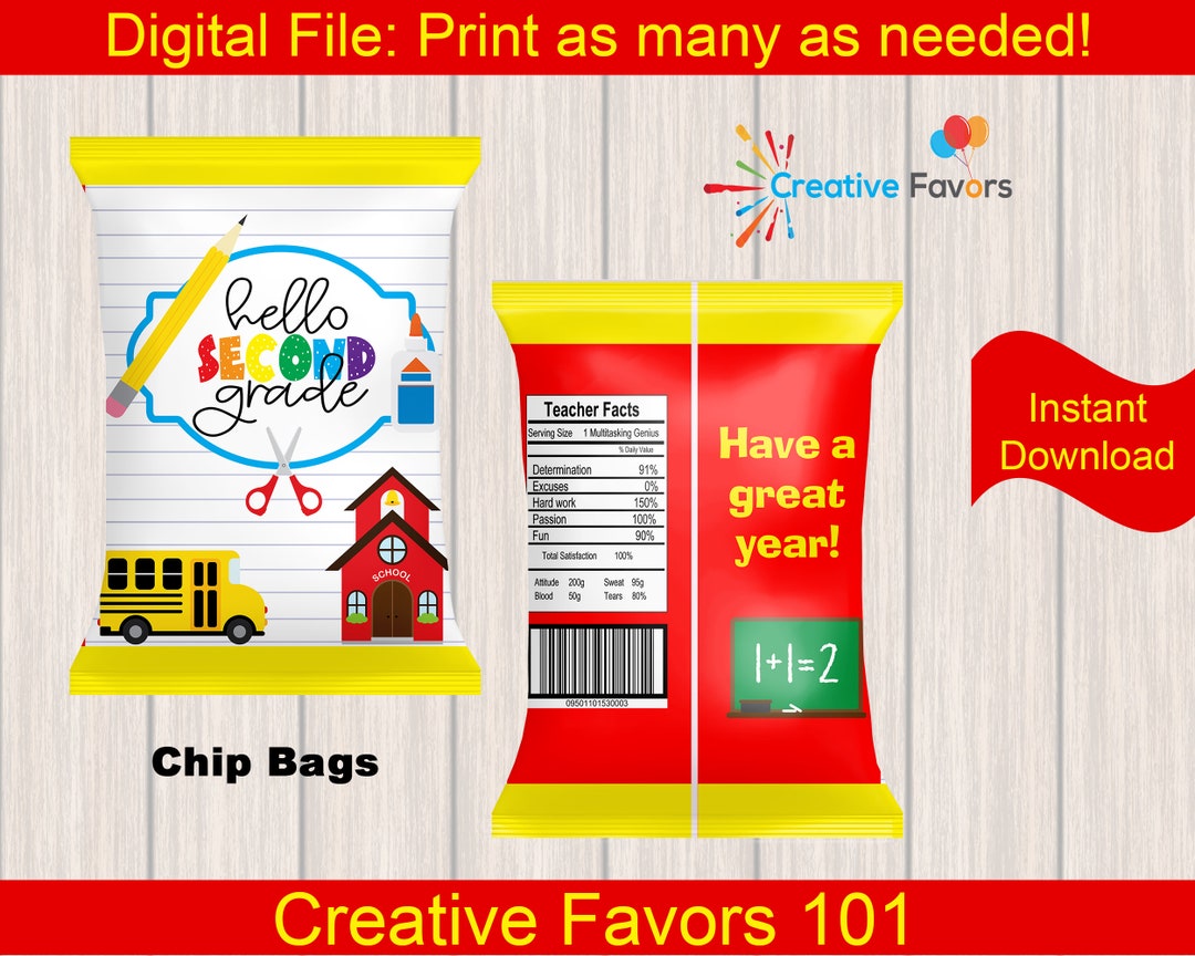 Second Grade, Welcome Back to School Chip Bag, First Day of School Chip ...