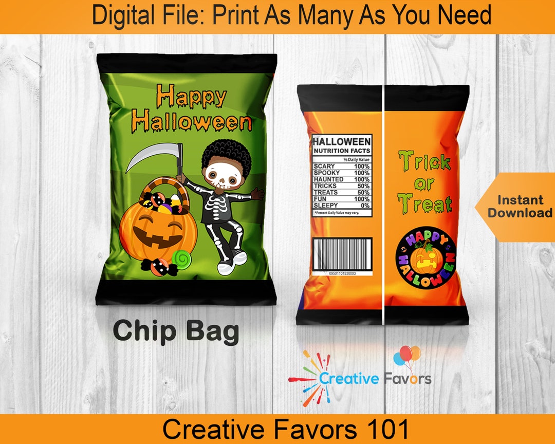 Skeleton Chip Bag, Halloween Chip Bag, Trunk or Treat Chip Bags, Trick ...