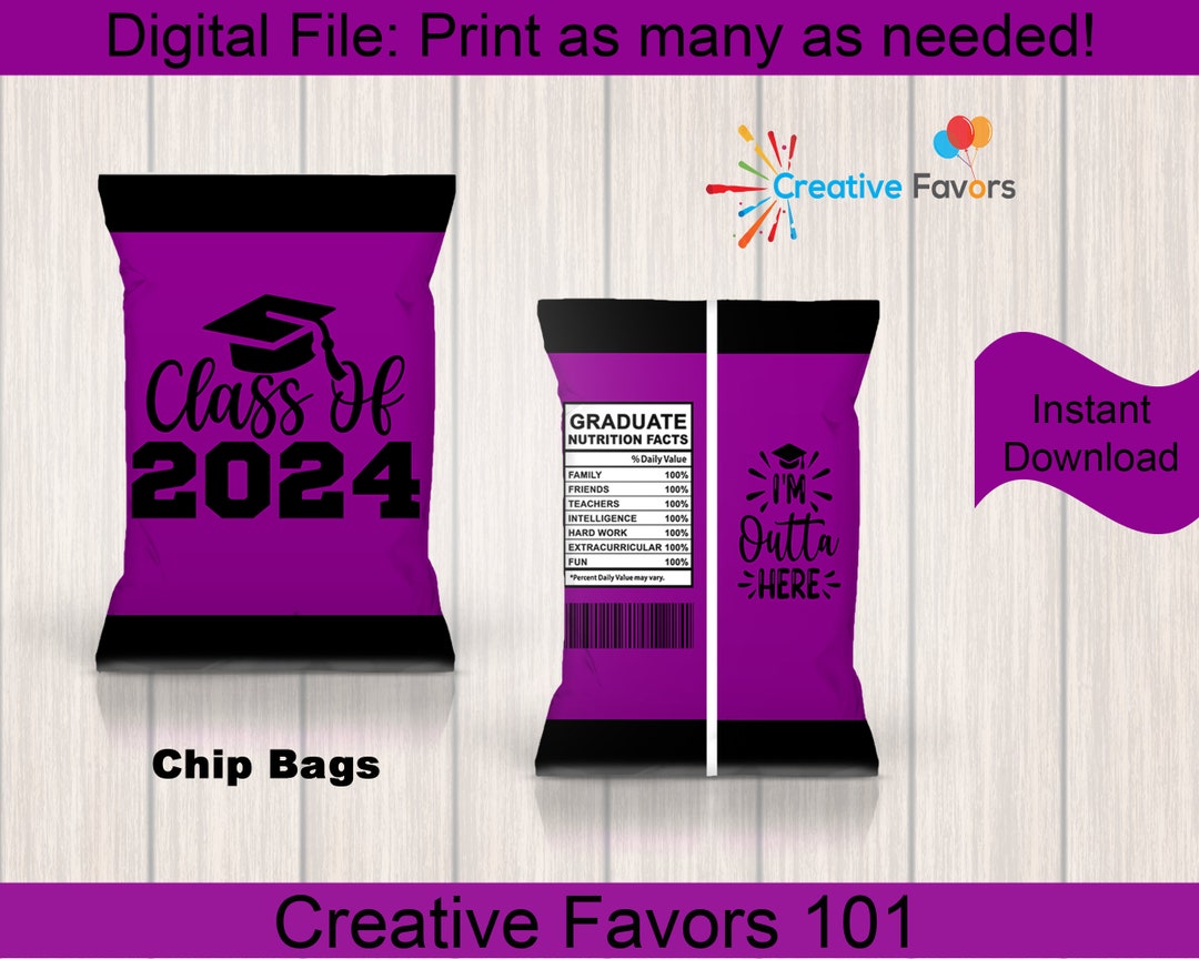 Purple and Black Graduation Chip Bags Class of 2024 Graduation Party ...