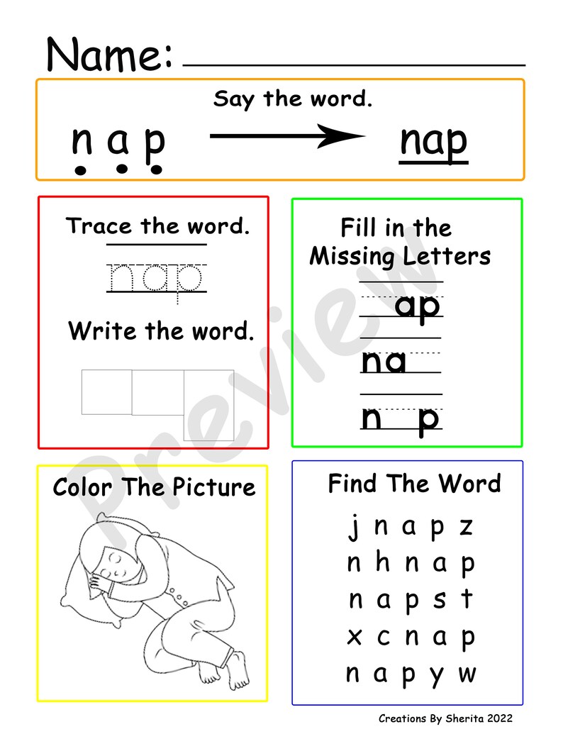 AP Word Family Worksheets, Pre-k Worksheets, Kindergarten Worksheets ...