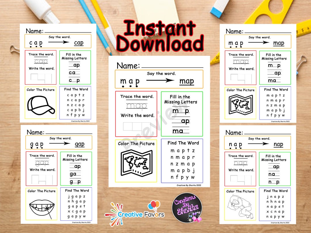 AP Word Family Worksheets, Pre-k Worksheets, Kindergarten Worksheets ...