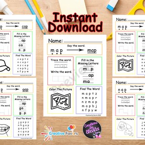 AP Word Family Worksheets, Pre-k Worksheets, Kindergarten Worksheets ...