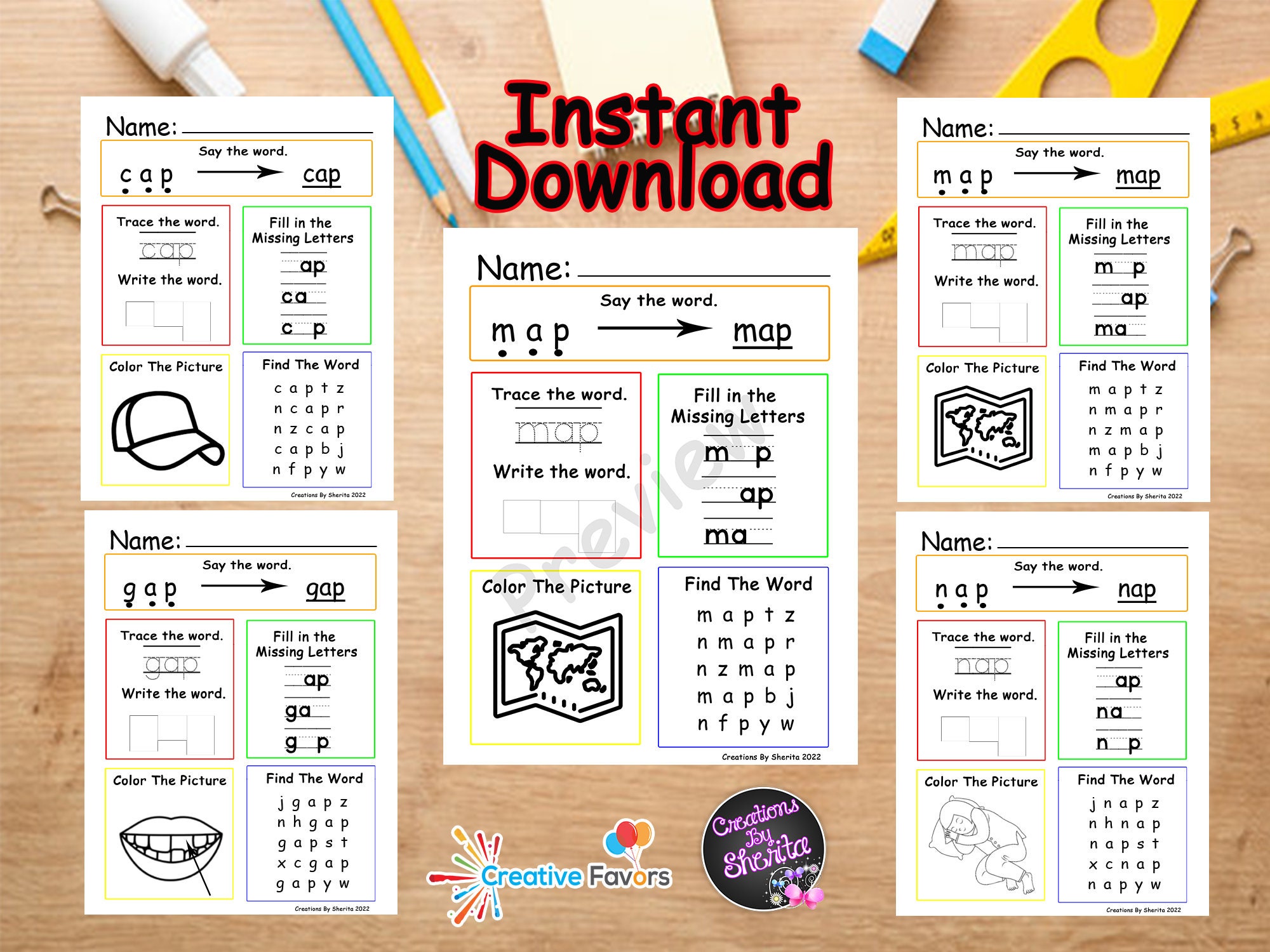 AP Word Family Worksheets, Pre-k Worksheets, Kindergarten Worksheets ...