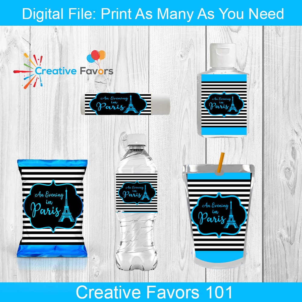 Paris Party Chip Bag Favors, Blue Eiffel Tower (PDF Printable) - Etsy