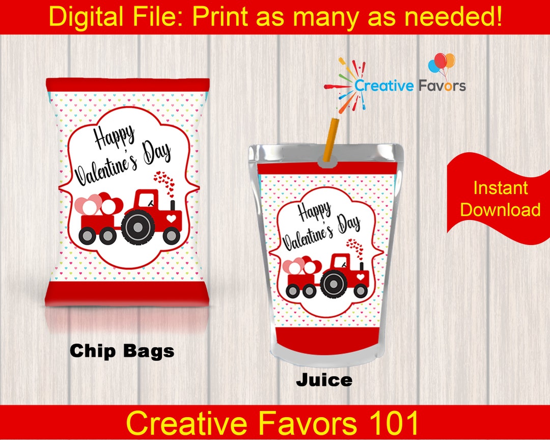 Valentine's Tractor Chip Bag Valentine's Party Favor Valentine Tractor ...