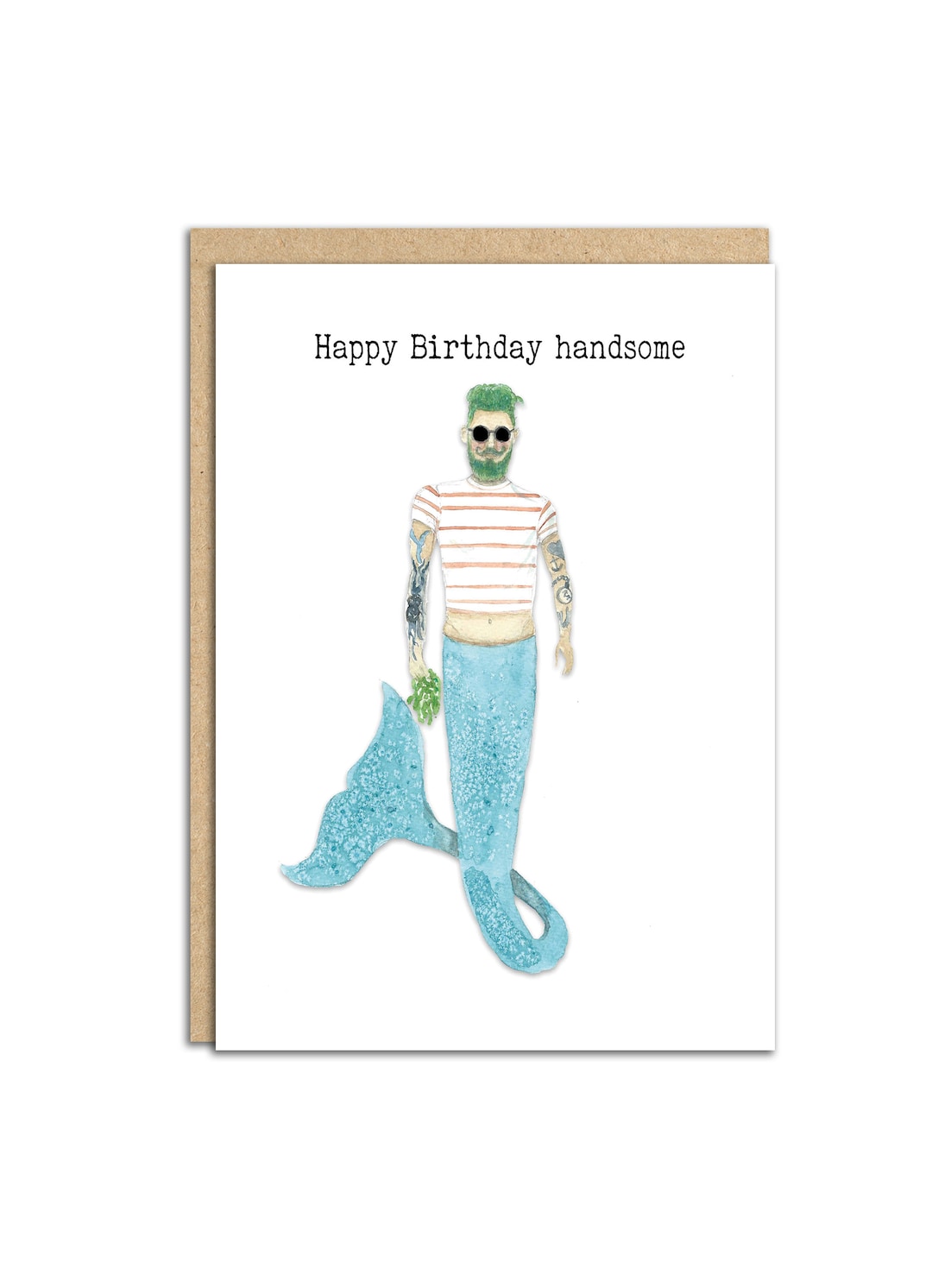 Happy Birthday Tattoo Merman Hipster Card (code SM012) - Etsy