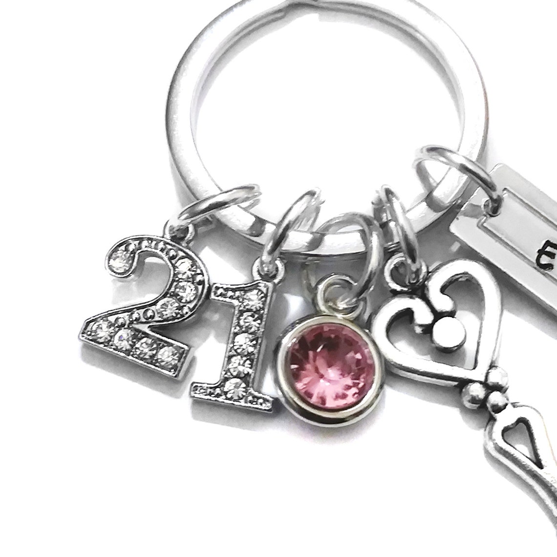 21st Happy Birthday Keychain Rhinestone Numbers Personalized - Etsy