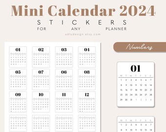 2024 Monthly Calendar Stickers Printable for Journals and - Etsy
