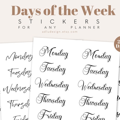 Craft Supplies & Tools Printable day handwriting stickers Stickers etna ...