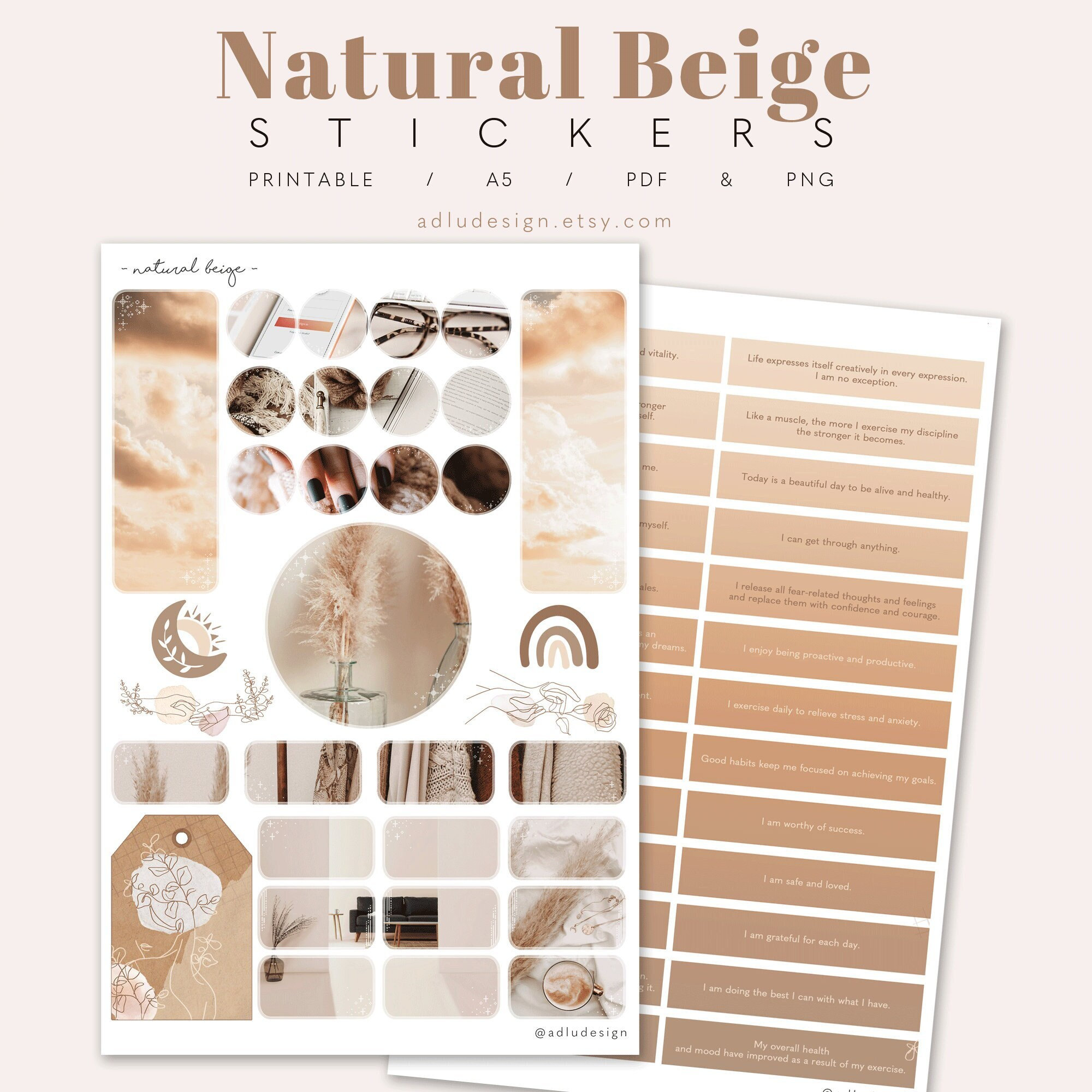 Natural Beige Stickers for Journals and Planners, Aesthetic Neutral ...