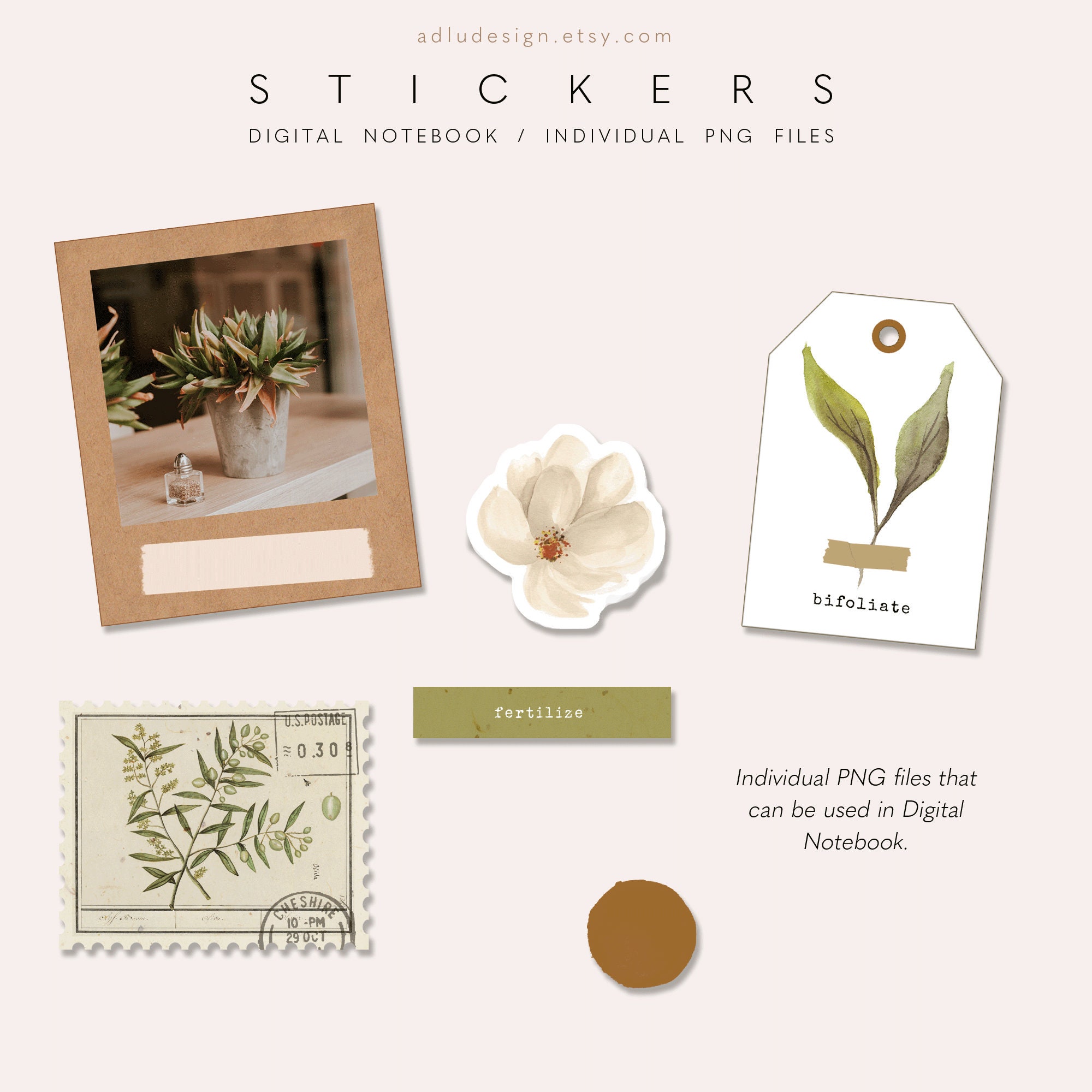 A4 Botanical Stickers for Journals and Planners, Herbal Leaves and ...