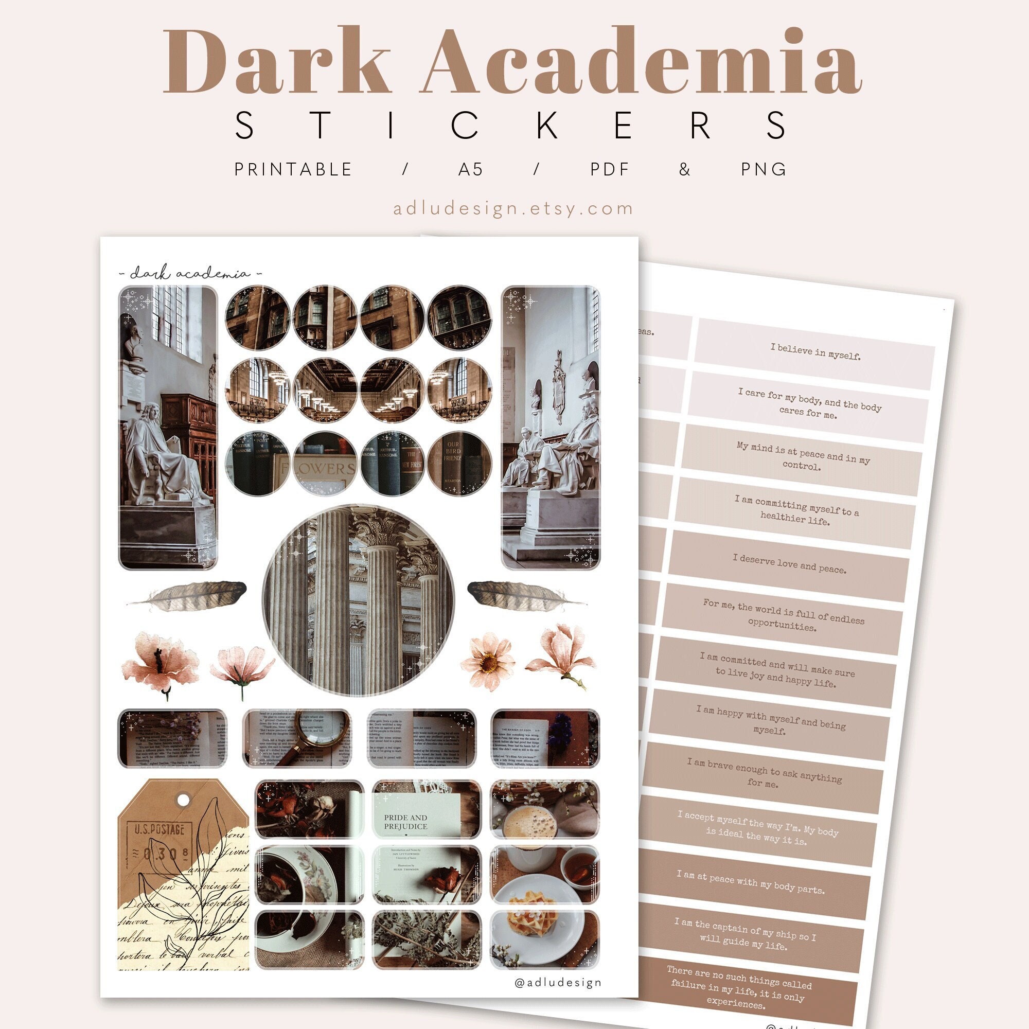 Dark Academia Stickers for Journals and Planners Aesthetic - Etsy