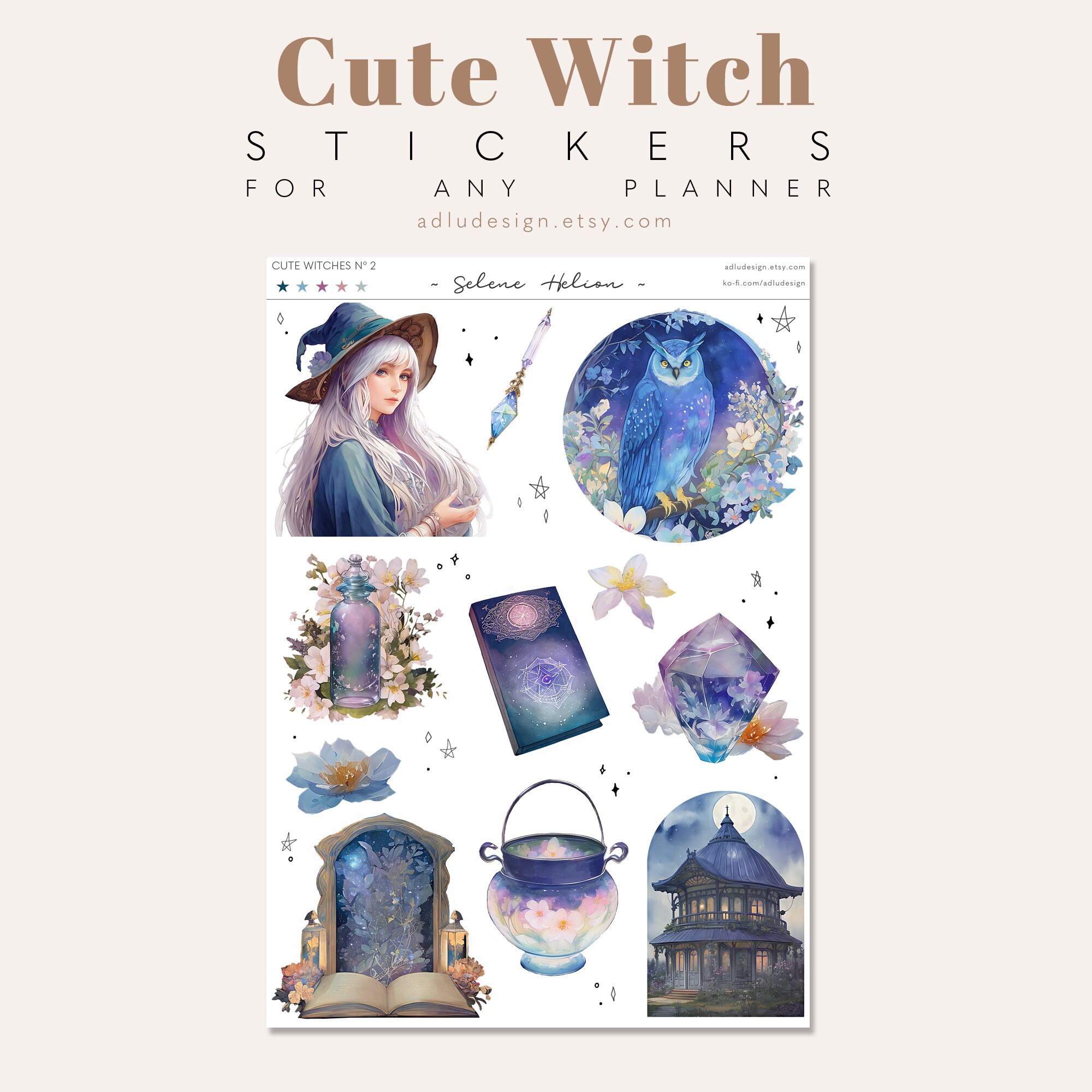 Cute Witch Sticker Set Journals and Planners, Magical Witchy ...