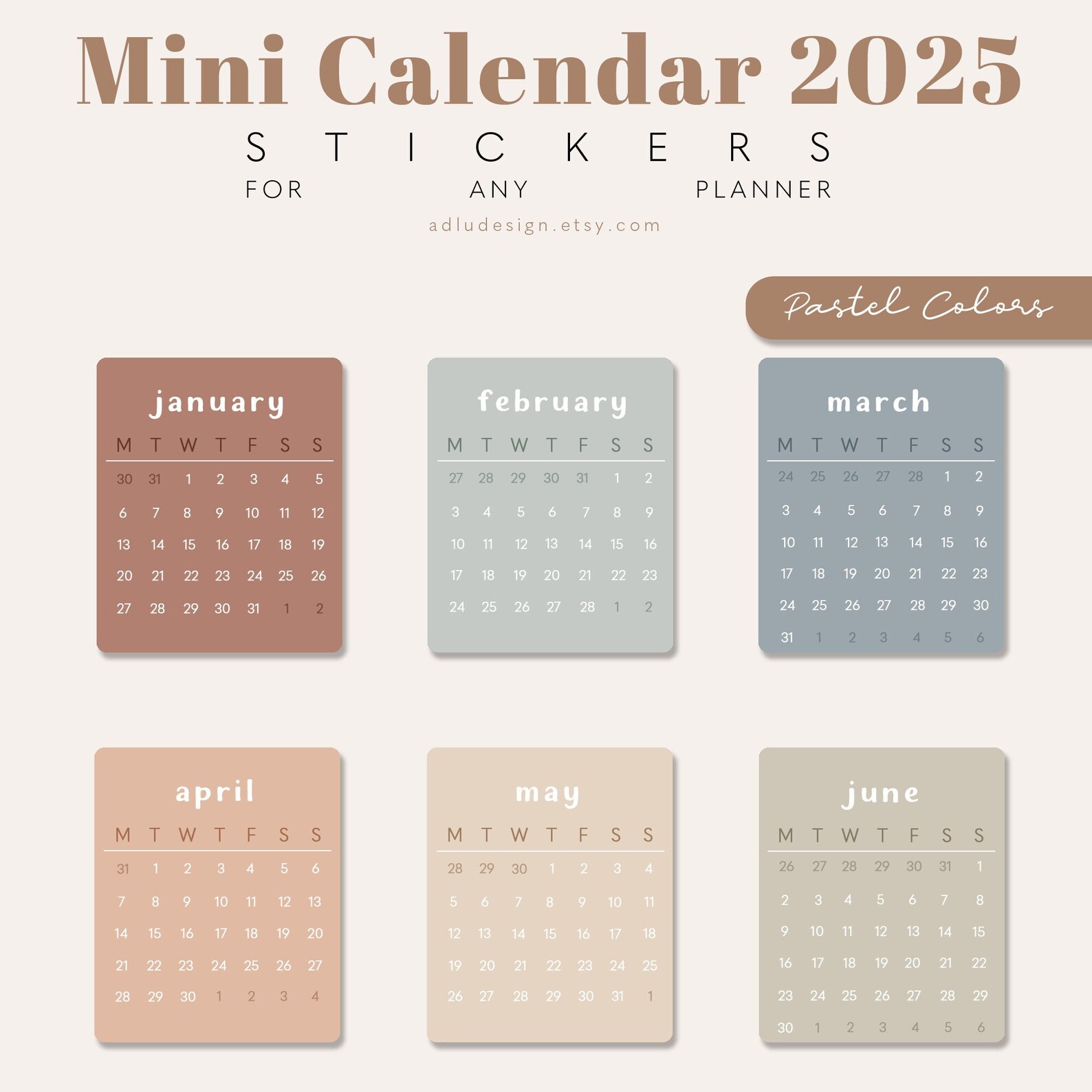 2025 Monthly Calendar Stickers Printable for Journals and Planners ...