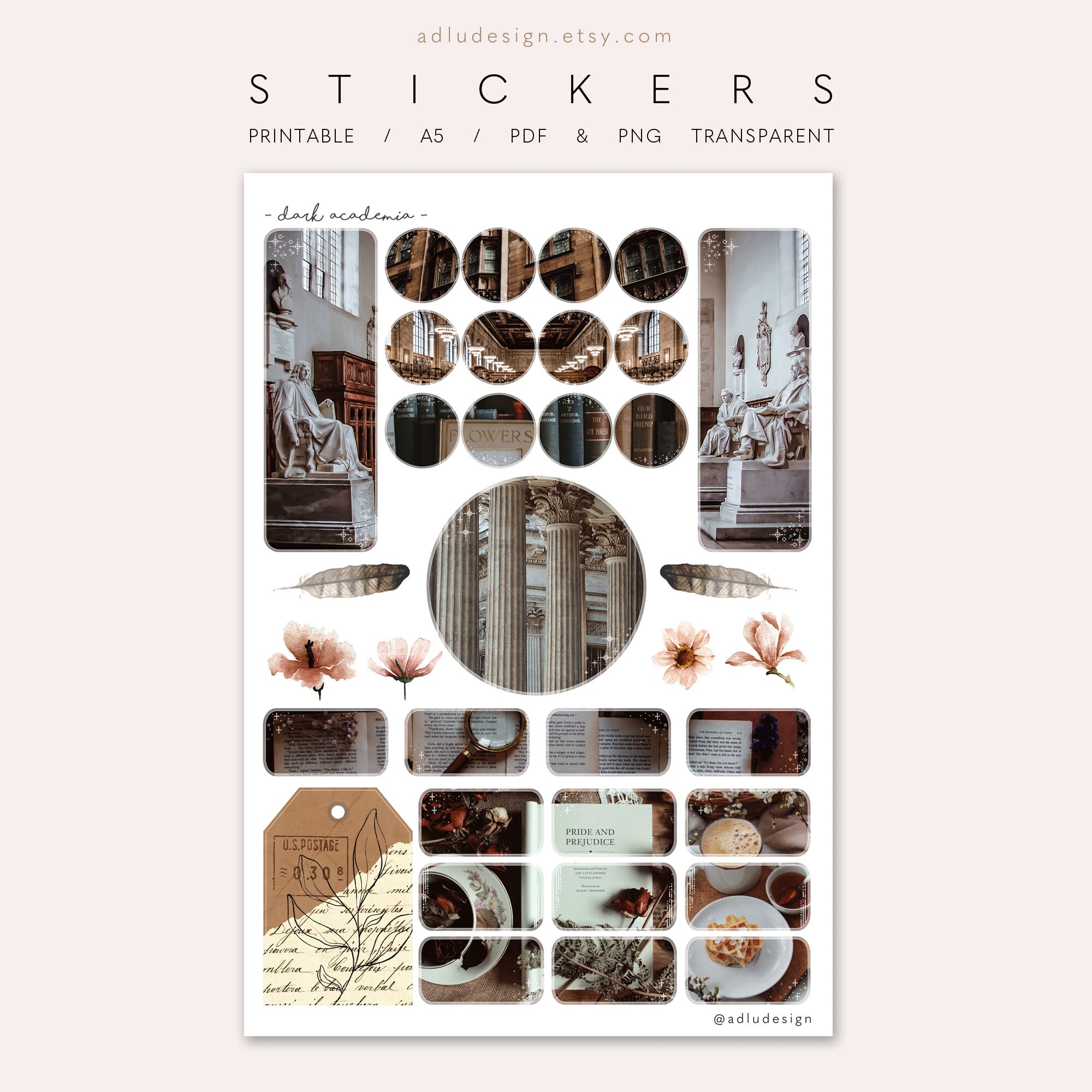 Dark Academia Stickers for Journals and Planners Aesthetic - Etsy UK