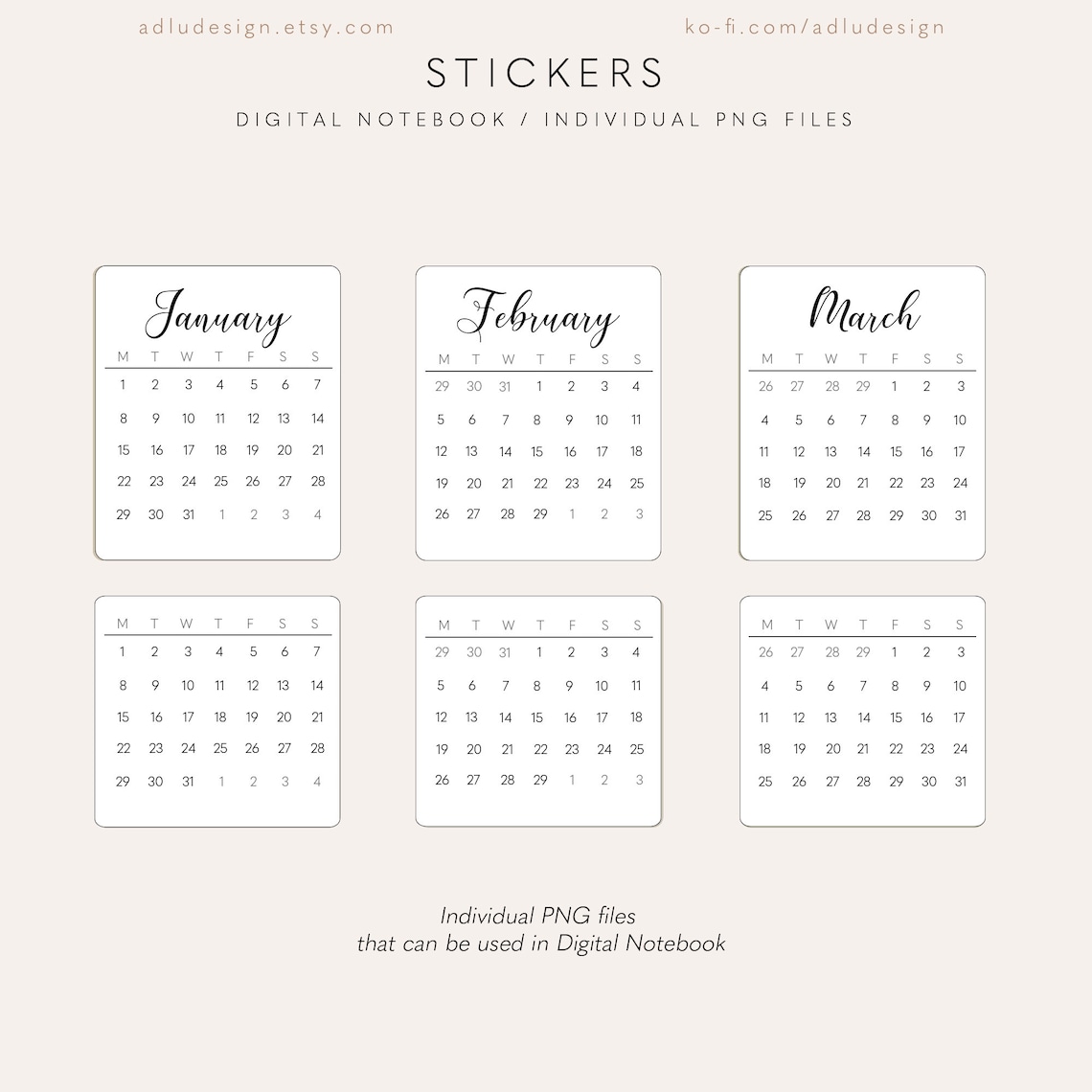 2024 Monthly Calendar Stickers Printable for Journals and Planners ...