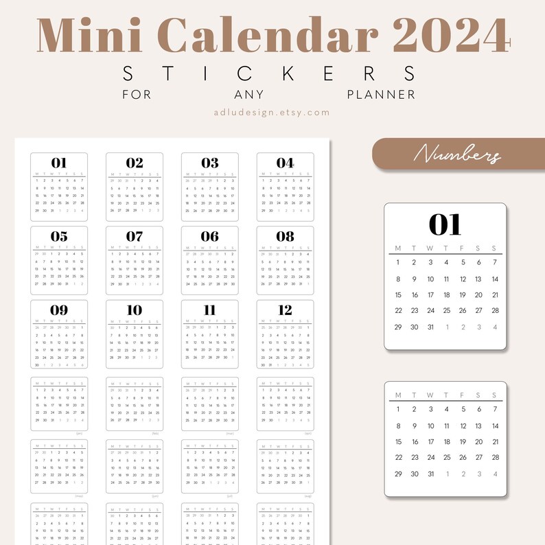 2024 Monthly Calendar Stickers Printable for Journals and - Etsy