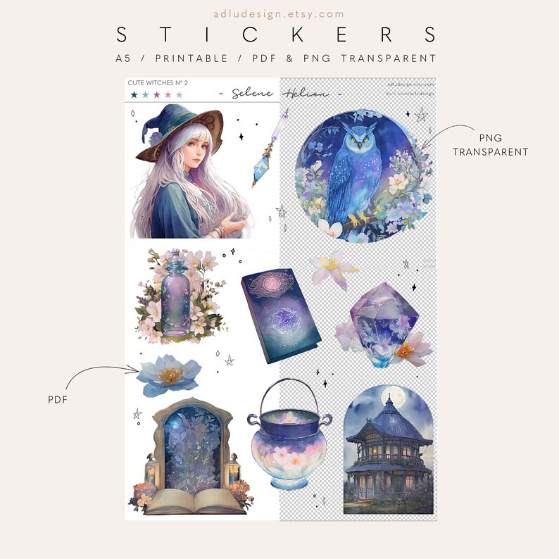Cute Witch Sticker Set Journals and Planners, Magical Witchy ...