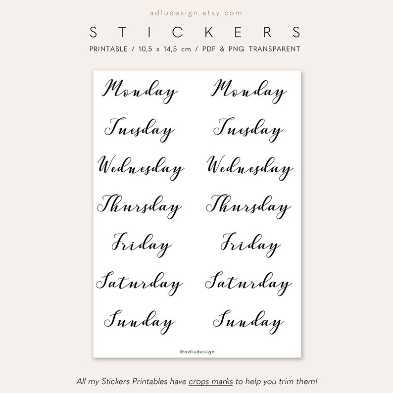 Printable Days Of The Week Stickers - Printable Word Searches