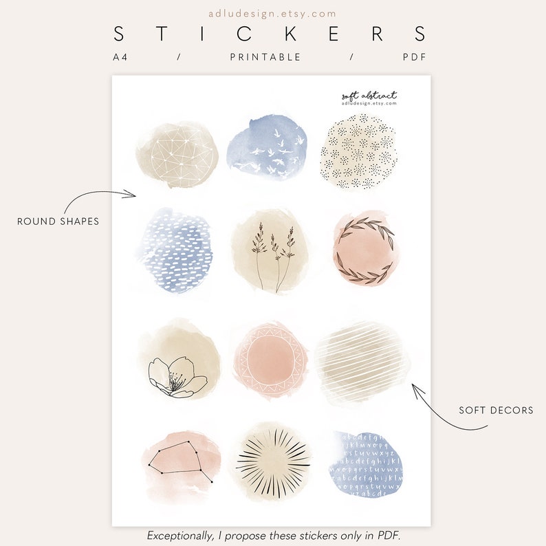A4 Abstract Stickers Printable for Bullet Journal Pastel - Etsy