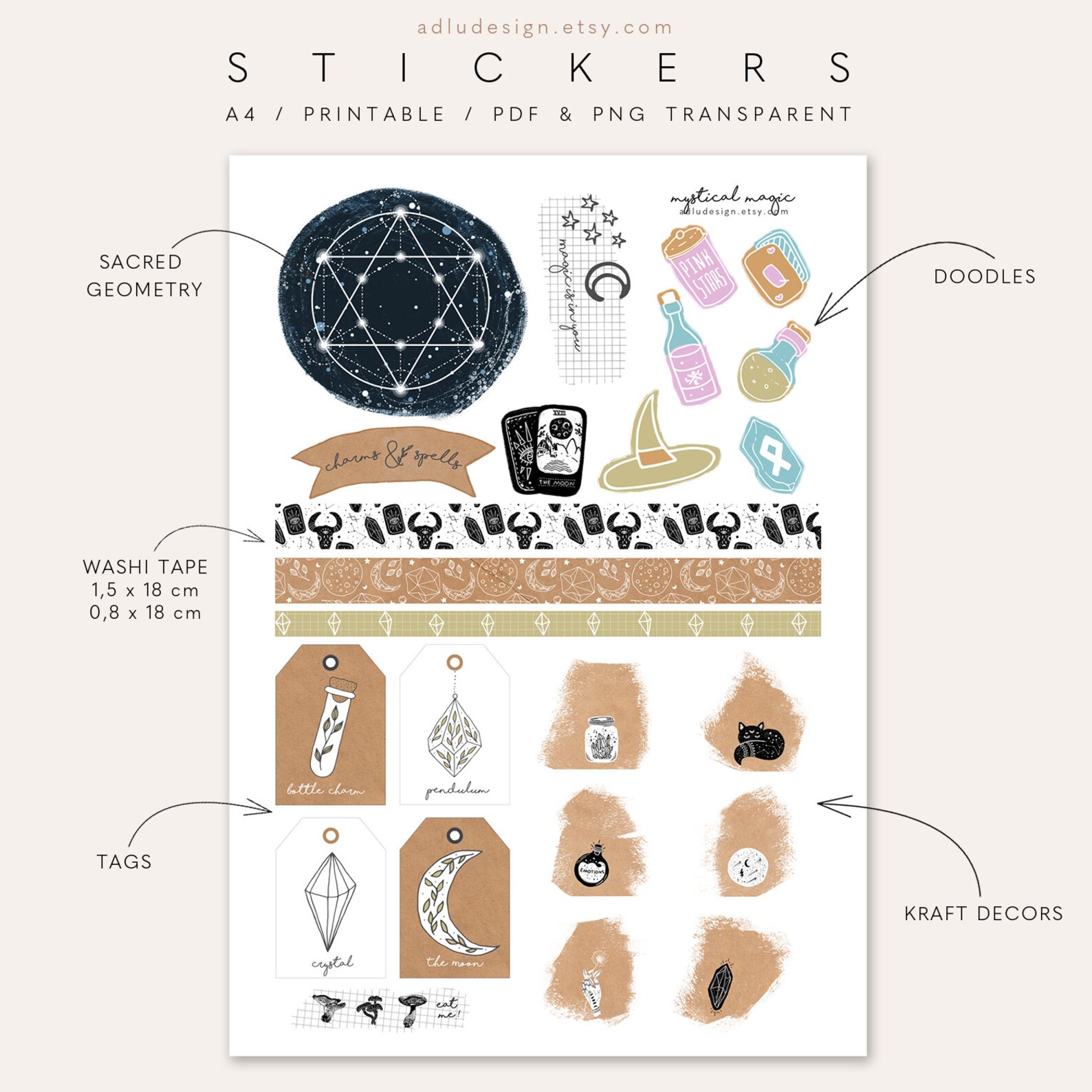 A4 Mystical Stickers for Journals and Planners Magical Theme - Etsy