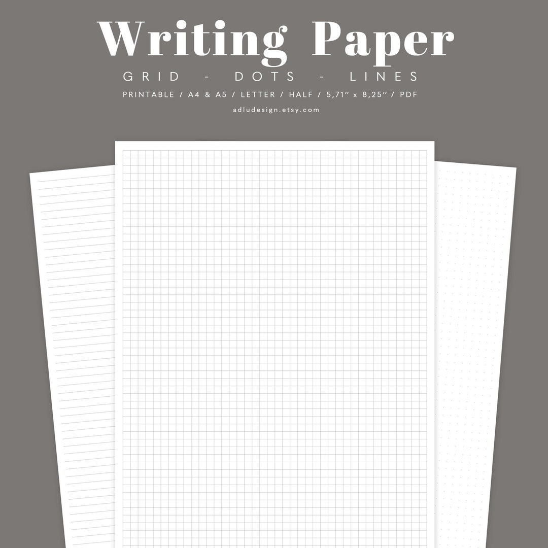 Writing Paper Set Printable, Dots Grid & Lines Paper, Study Notes ...