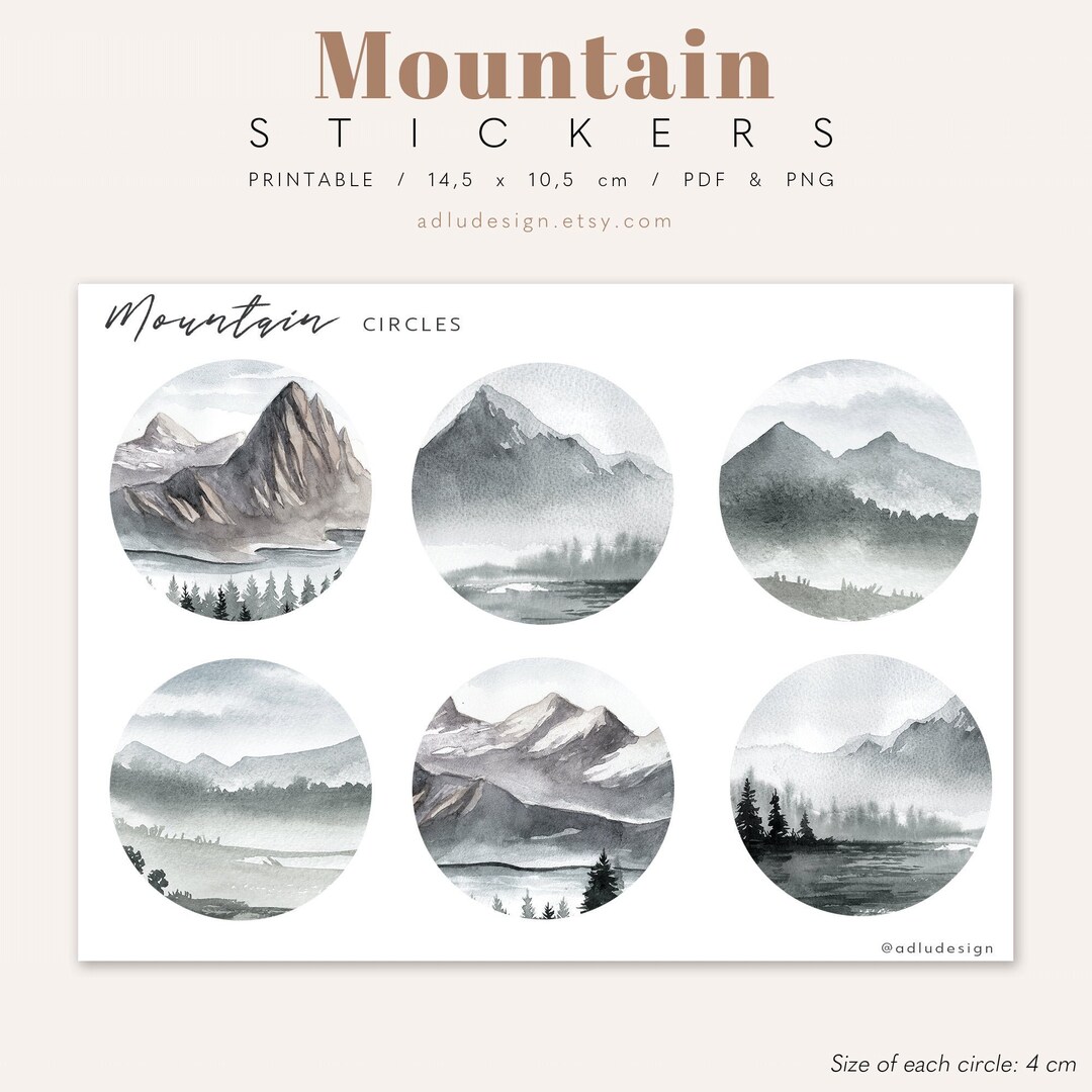 Mountain Stickers for Journals and Planners, Minimal Nature, Printable ...