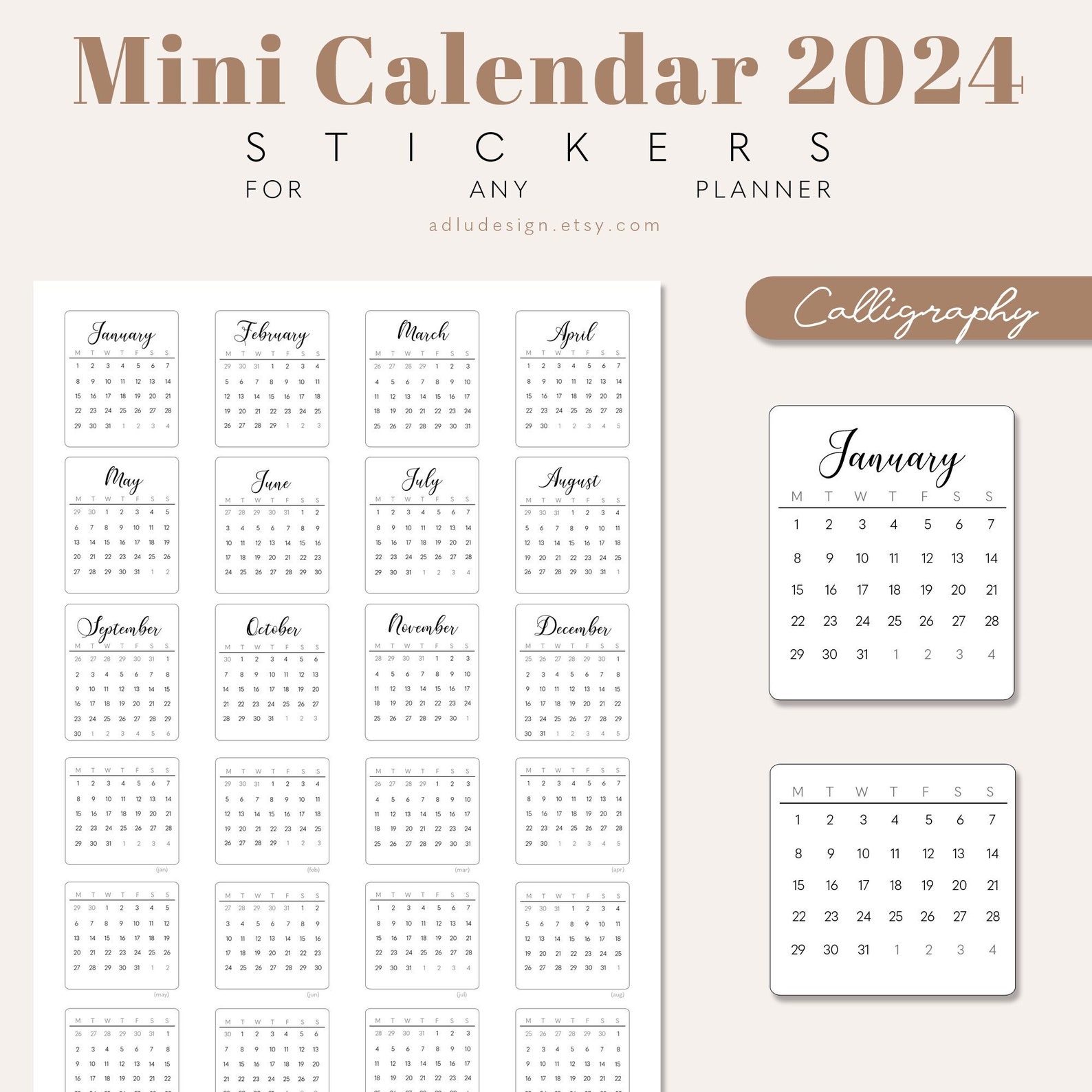2024 Monthly Calendar Stickers Printable for Journals and Planners ...