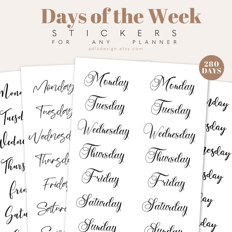 Days of the Week Cursive Stickers Printable for Journals and Planners ...