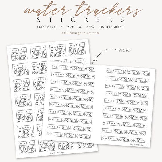 Water Tracker Stickers Printable Daily Tracker Minimal | Etsy