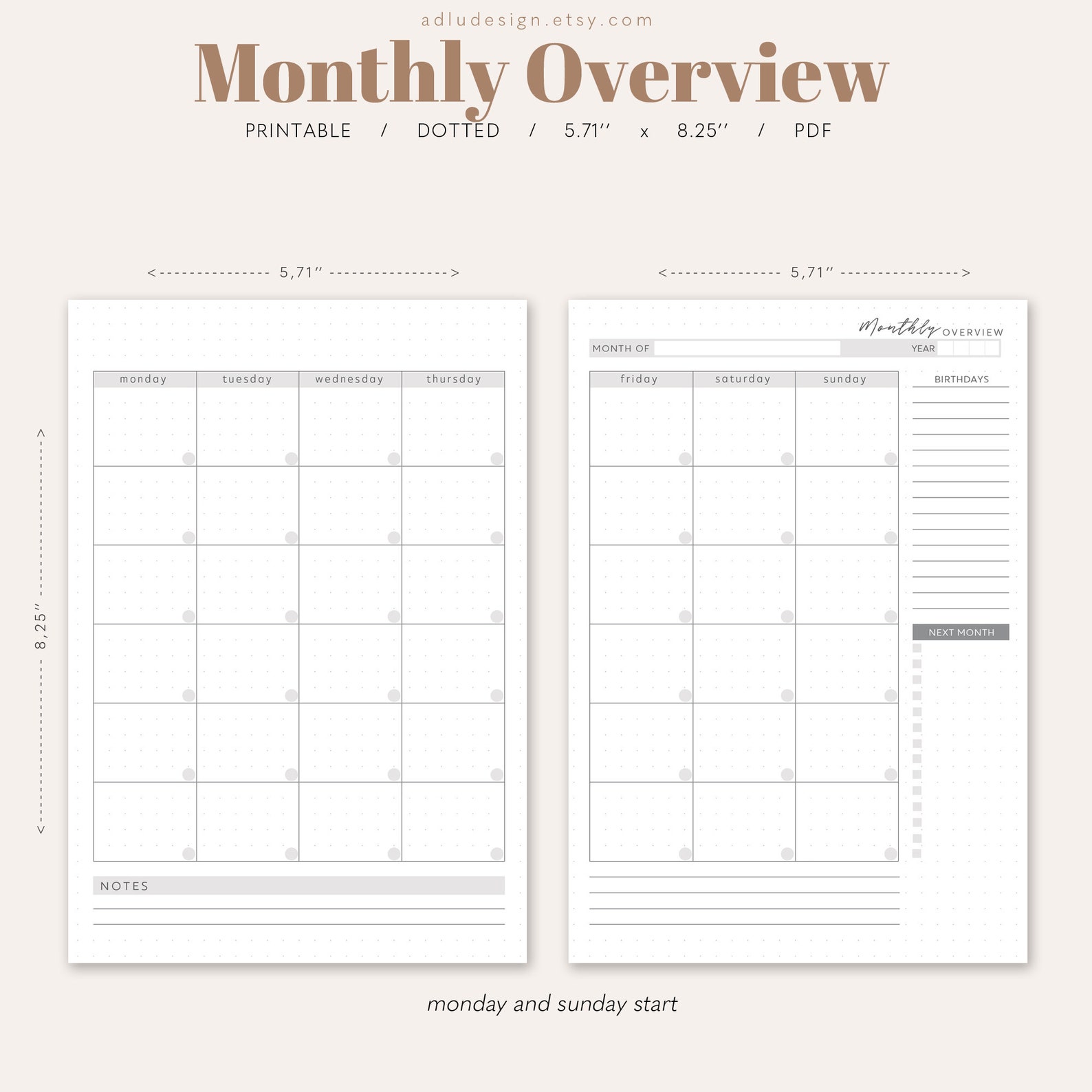Monthly Plan Printable for Bullet Journal Kit Insert for - Etsy