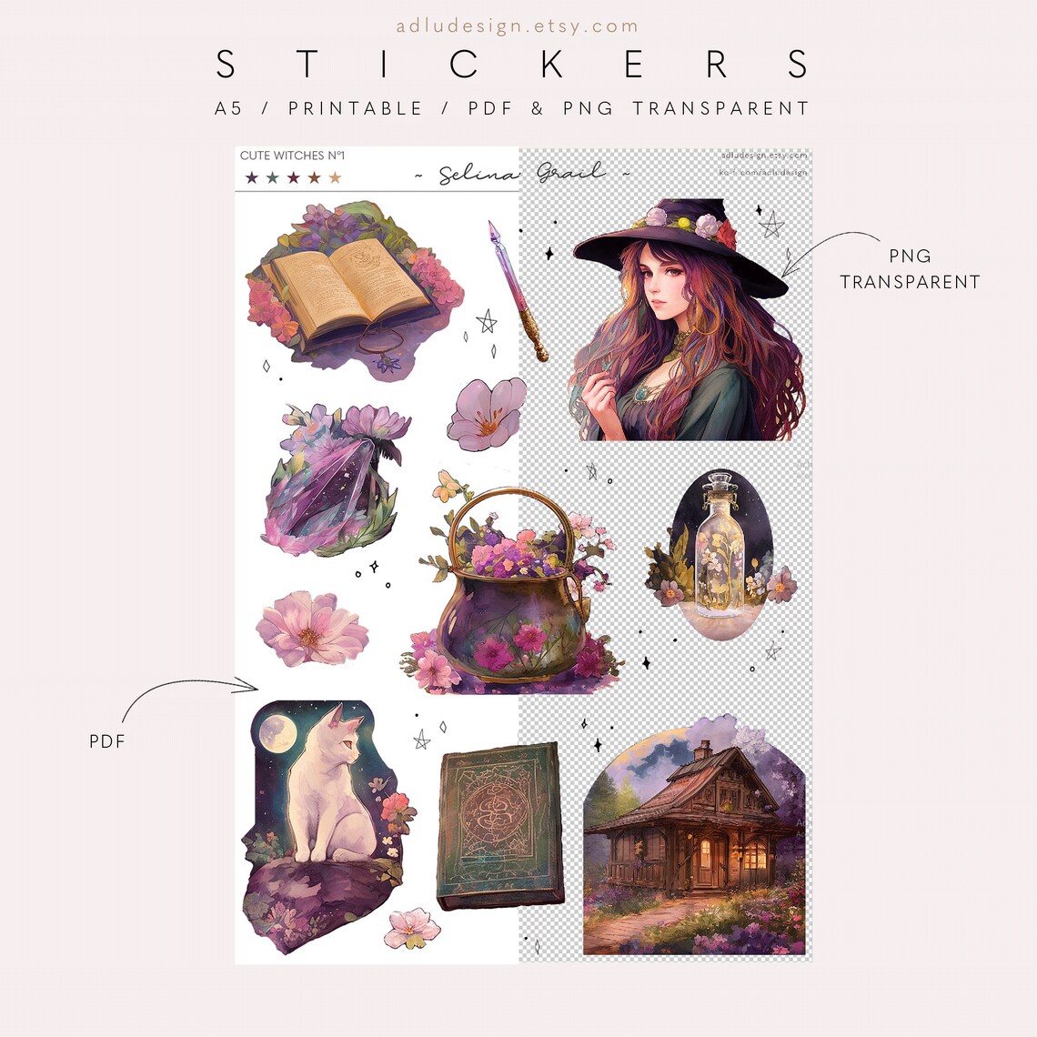 Cute Witch Sticker Set for Journals and Planners, Magical Witchy ...