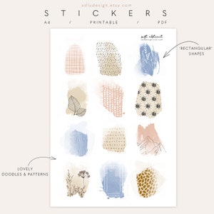 A4 Abstract Stickers Printable for Journals and Planners, Pastel Shapes ...