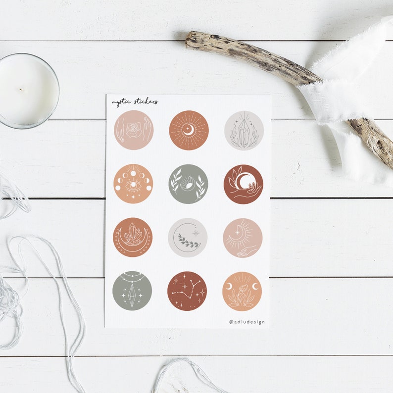 Mystic Moon Stickers for Journals and Planners, Pastel Lunar, Witches ...