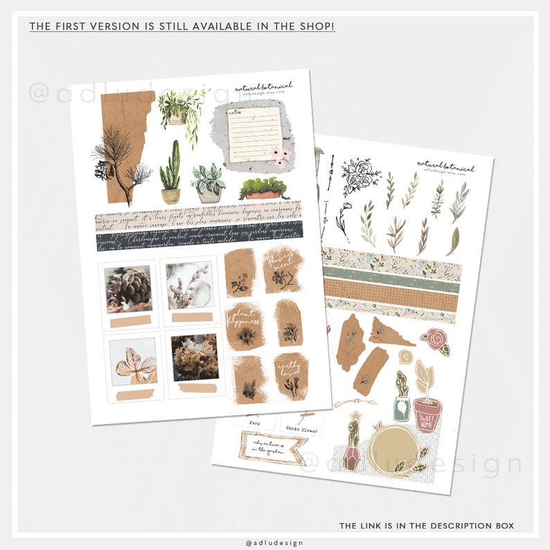 A4 Botanical Stickers for Journals and Planners, Herbal Leaves and ...