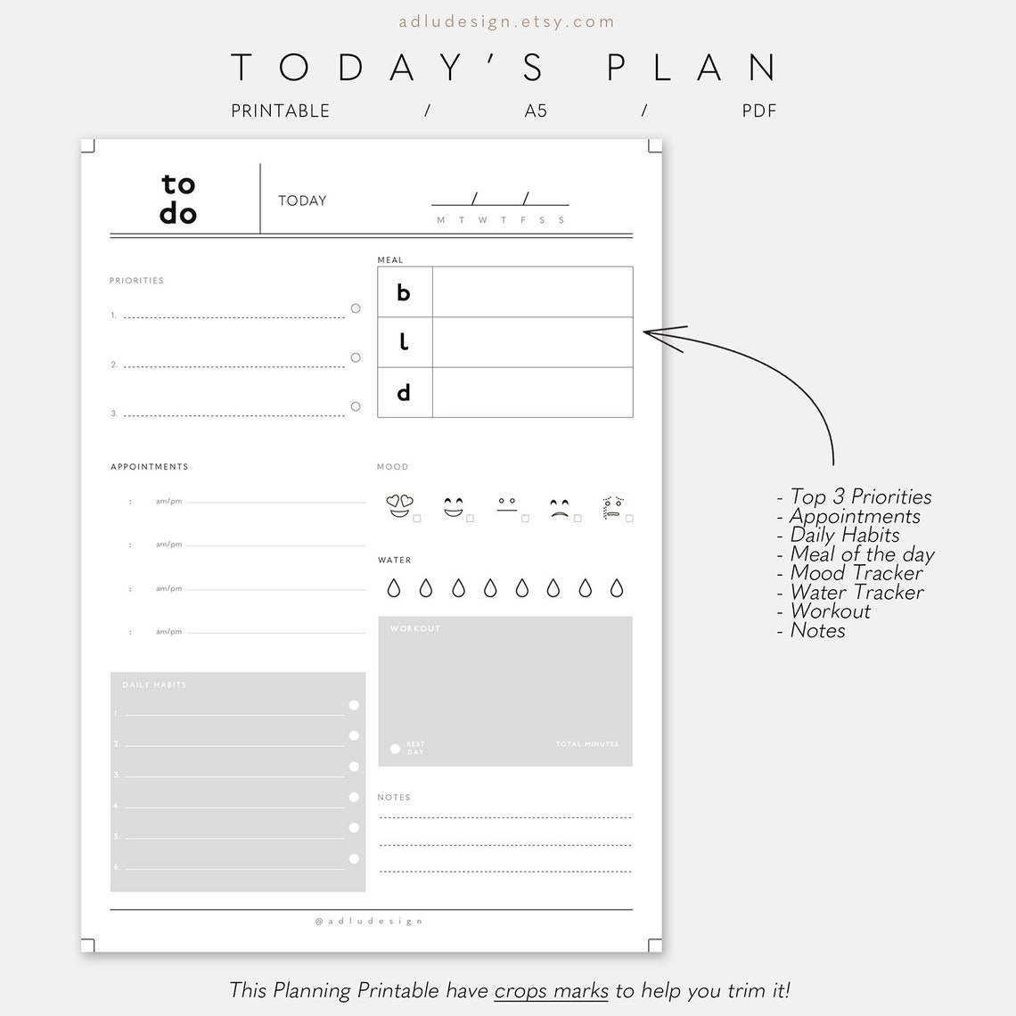 A4 & A5 Daily Plan Printable Minimalist To-do List With Water - Etsy