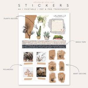A4 Botanical Stickers for Journals and Planners, Herbal Leaves and ...
