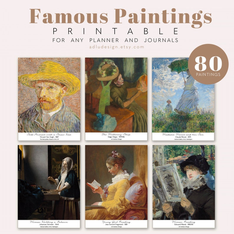 80 Paintings for Journals and Planners, Famous Artists' Artworks ...