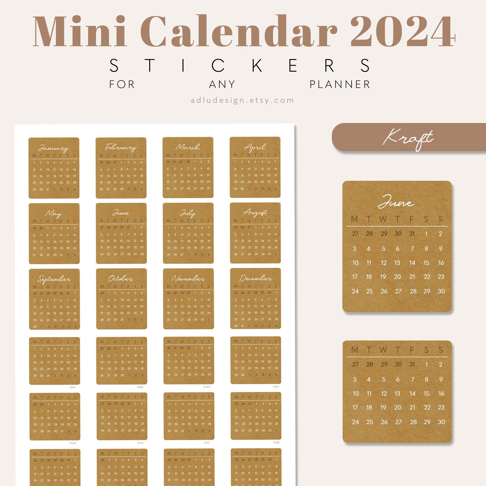 2024 Monthly Calendar Stickers Printable for Journals and Planners ...