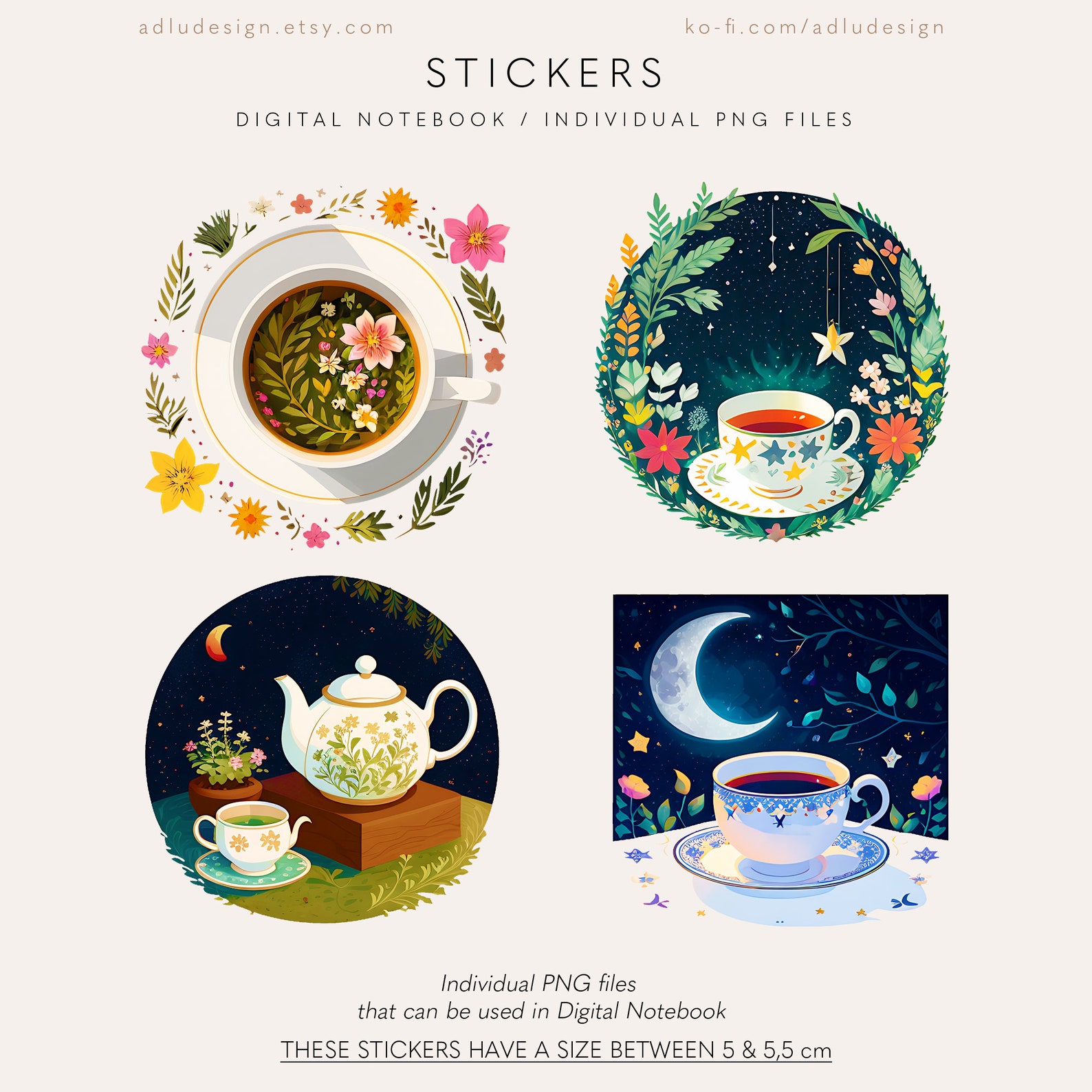 Teapots & Teacups Sticker Set for Journals and Planners, Scandinavian ...
