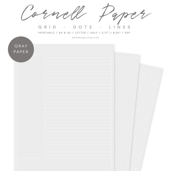 Cornell Paper Set Printable Gray Paper on White Dots Lines & | Etsy