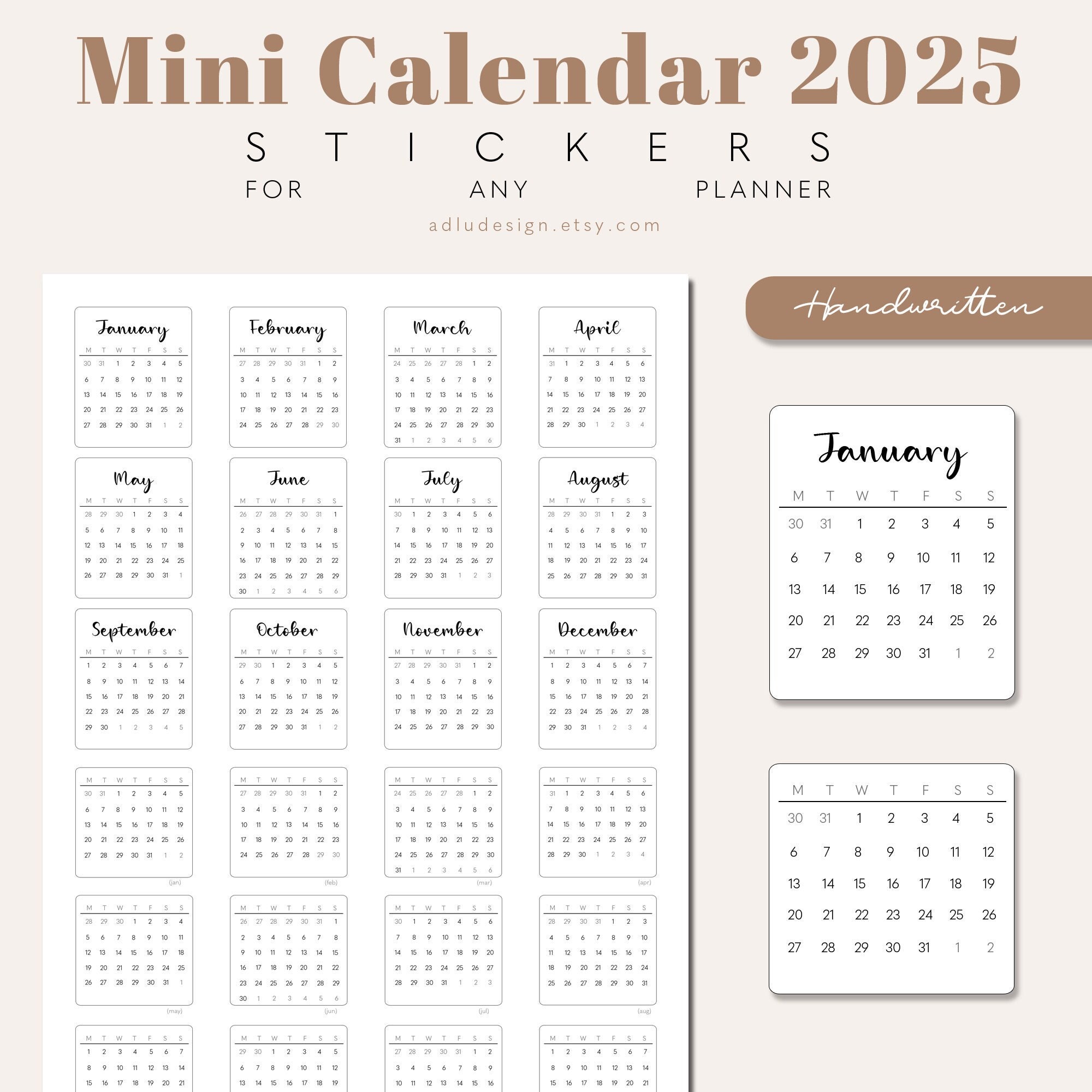 2025 Monthly Calendar Stickers Printable for Journals and Planners ...