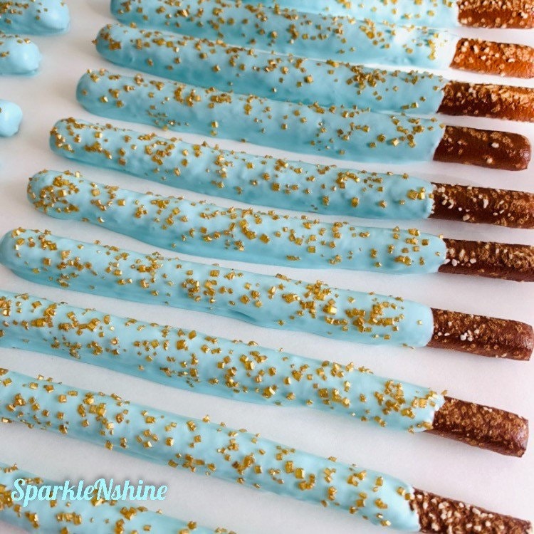 1 Dozen Light Blue/gold Pretzel Rods Baby Shower Pretzels - Etsy