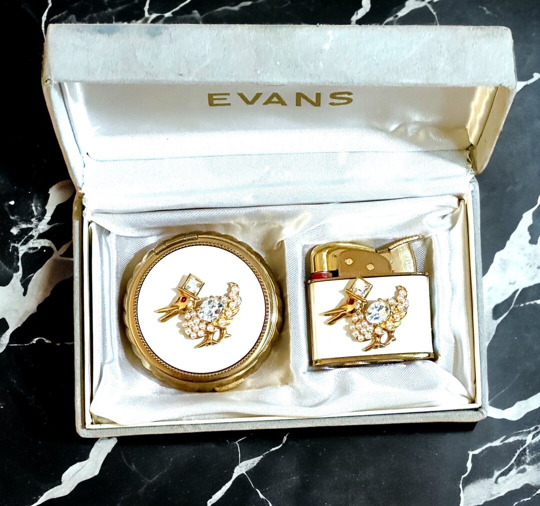 RARE Vintage Evans Jeweled Duck Lighter and Matching Face Powder ...