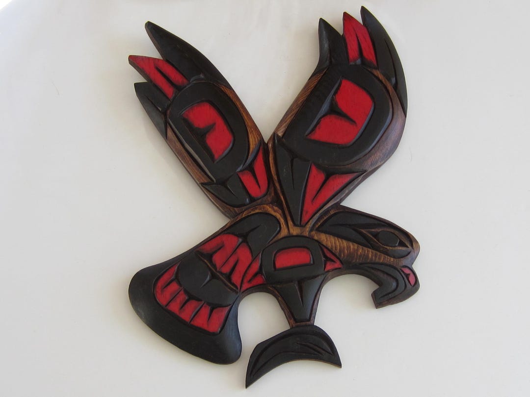 Haida Carving Wood Plaque Eagle Signed Connie Edwards First Nations ...
