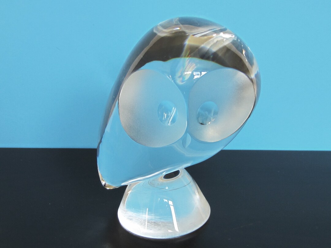 STEUBEN Signed Owl Crystal Figurine or Paperweight Owl Sculptured ...