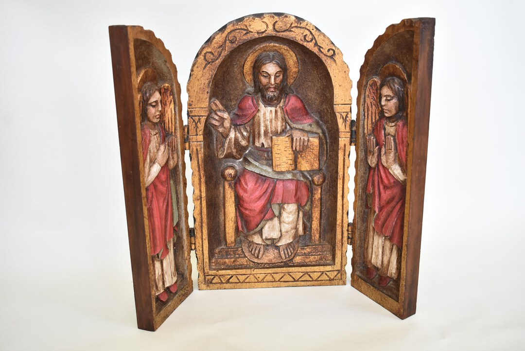 Vintage Christian Triptych Byzantine Style Carved Wood Triptych 14 ...
