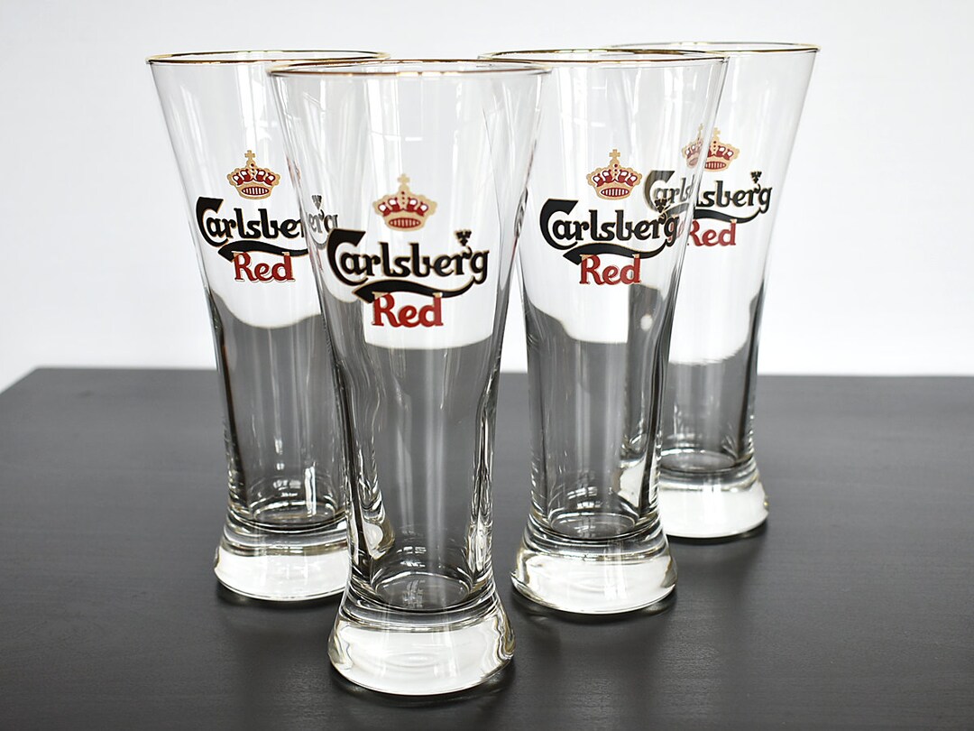 Carlsberg Red Pilsner Beer Glasses Gold Rim Vintage Crown Logo Danish ...
