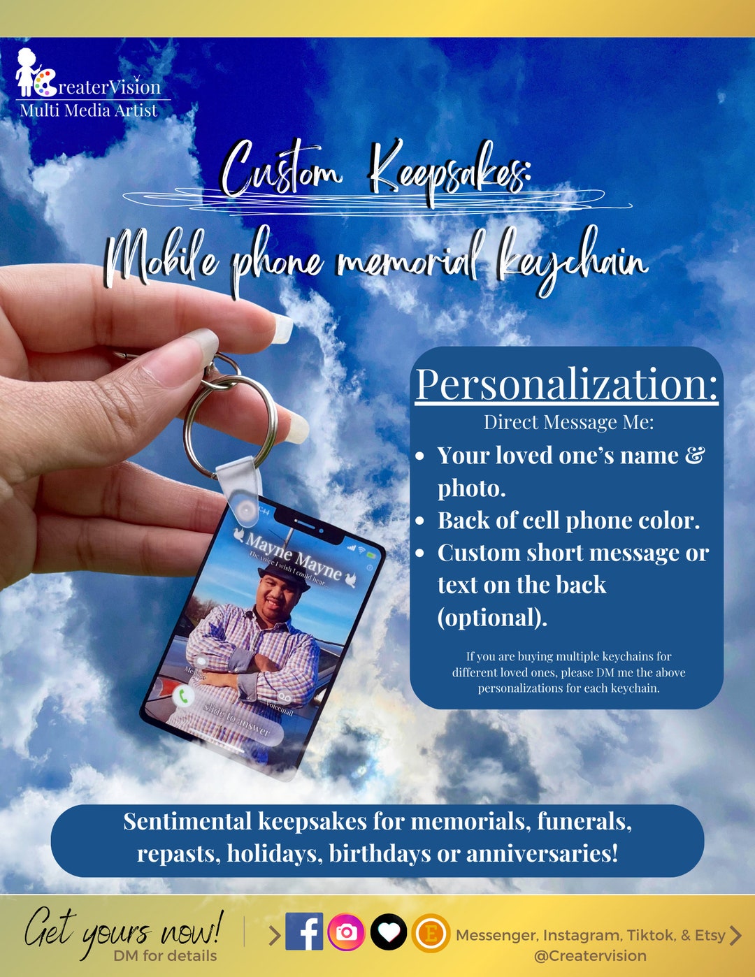 Personalized Memorial Cell Phone Keychain: Bereavement Keepsake Gift - Etsy