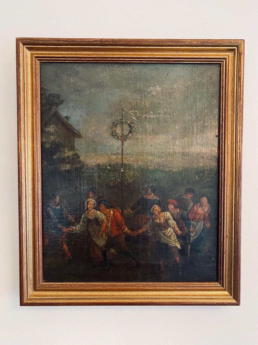 Antique 18th-19th Century Midsummer Maypole Dancing Oil on Canvas ...